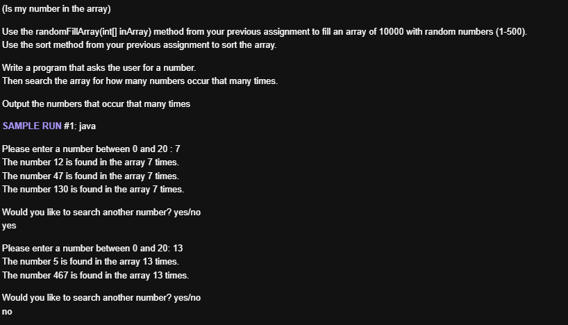 Solved Use The Randomfillarrayint Inarray Method From 