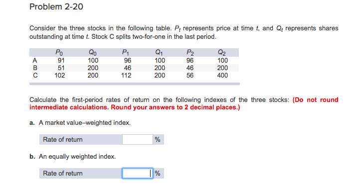 Solved Problem 2-20 Consider the three stocks in the | Chegg.com