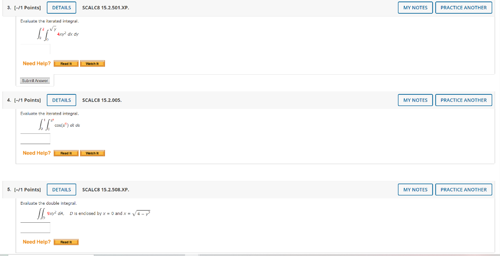 Solved -/1 Points] SCALC8 15.2.501.XP. Evaluate the iterated | Chegg.com