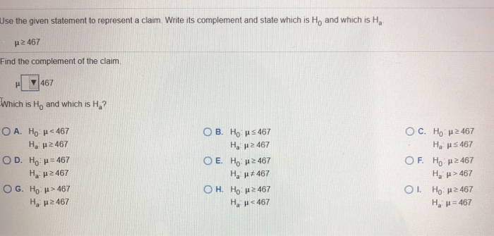 Solved Use the given statement to represent a claim. Write | Chegg.com