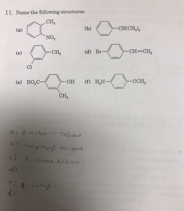 Solved 11. Name the following structures: CH(CH3)2 NO2 CCE, | Chegg.com