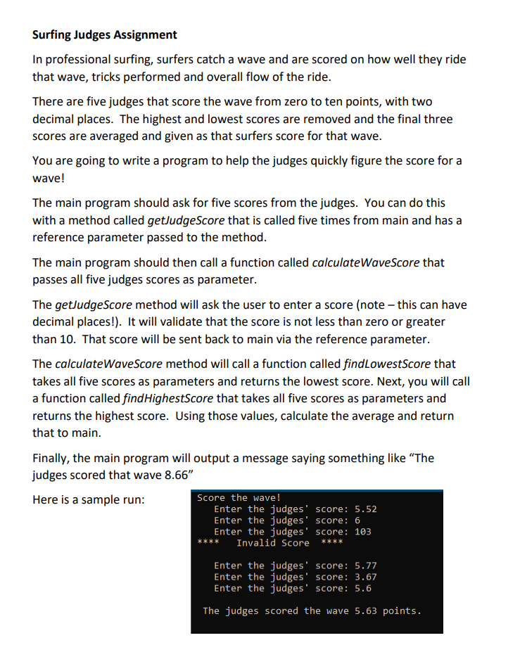 Solved Surfing Judges Assignment In professional surfing, | Chegg.com