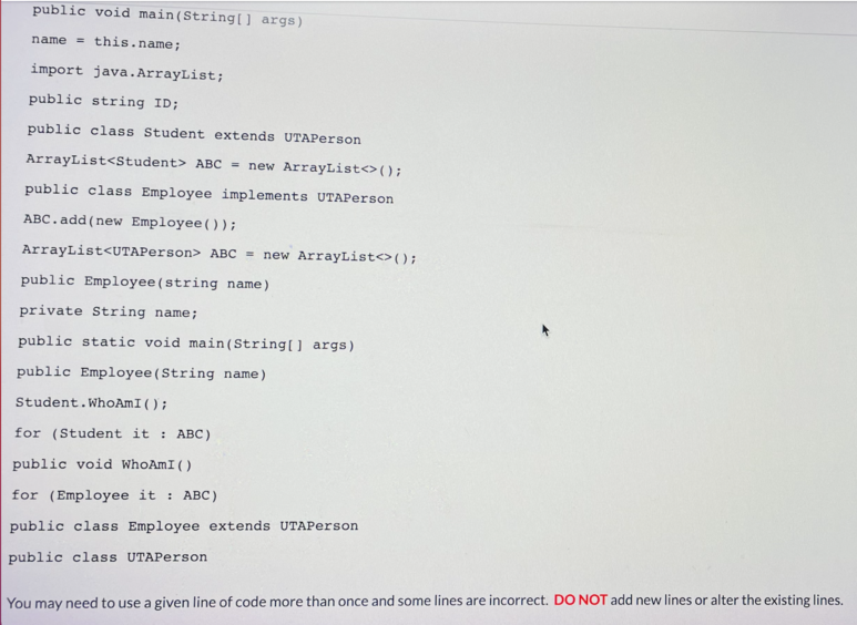 Solved Create superclass UTAPerson with String name and | Chegg.com