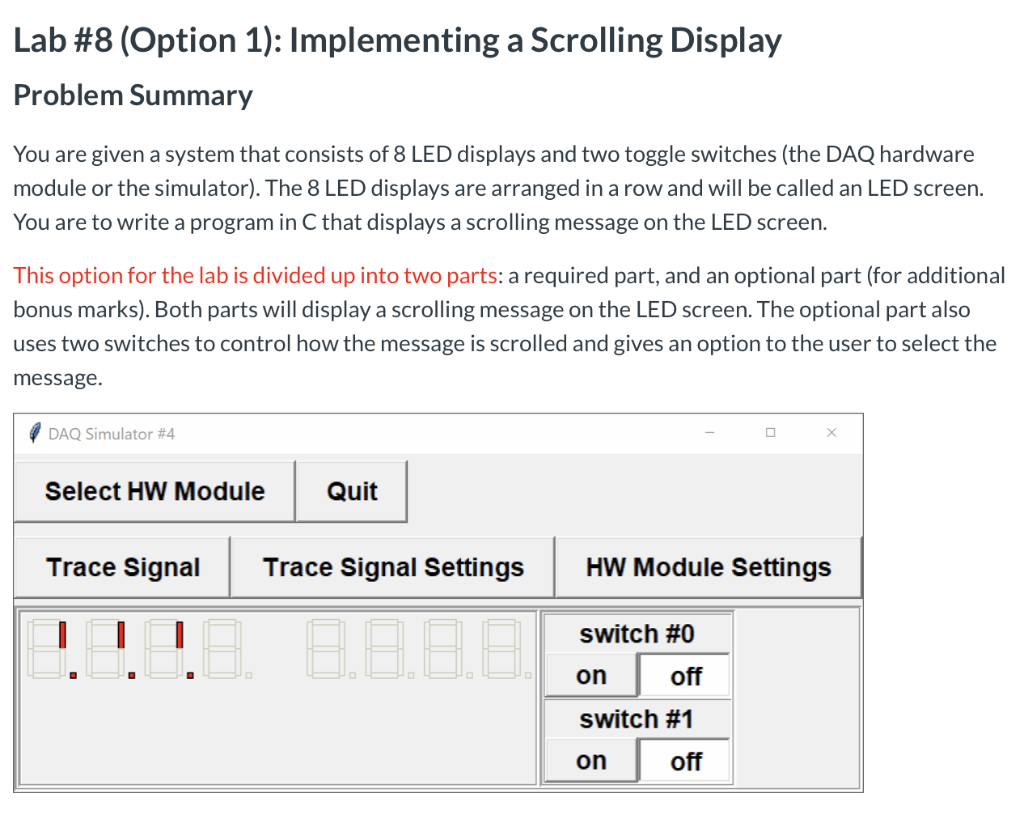 Lab #8 (Option 1): Implementing a Scrolling Display | Chegg.com