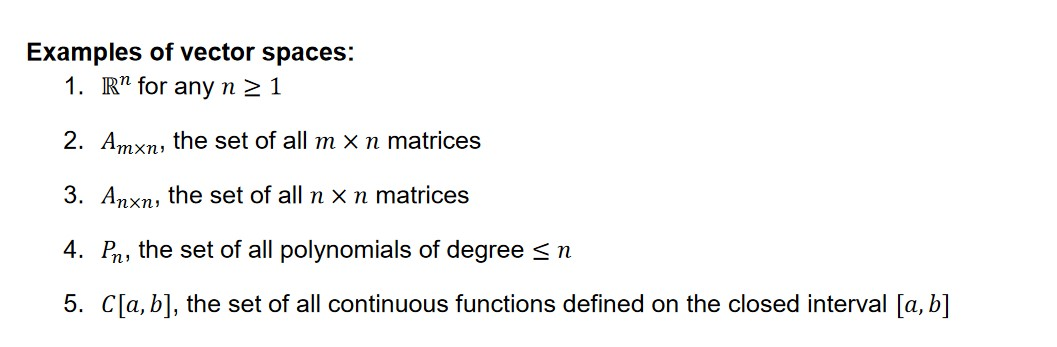 Solved Five examples of vector spaces are provided without | Chegg.com