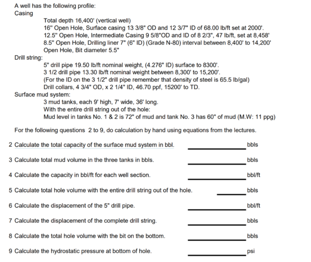 A well has the following profile: Casing Total depth | Chegg.com