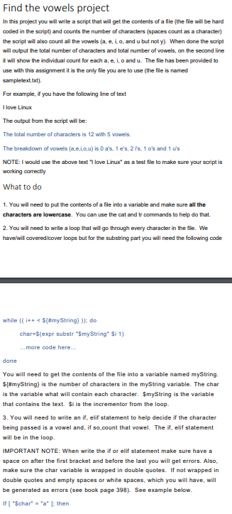 Solved Find the vowels project In this project you will | Chegg.com