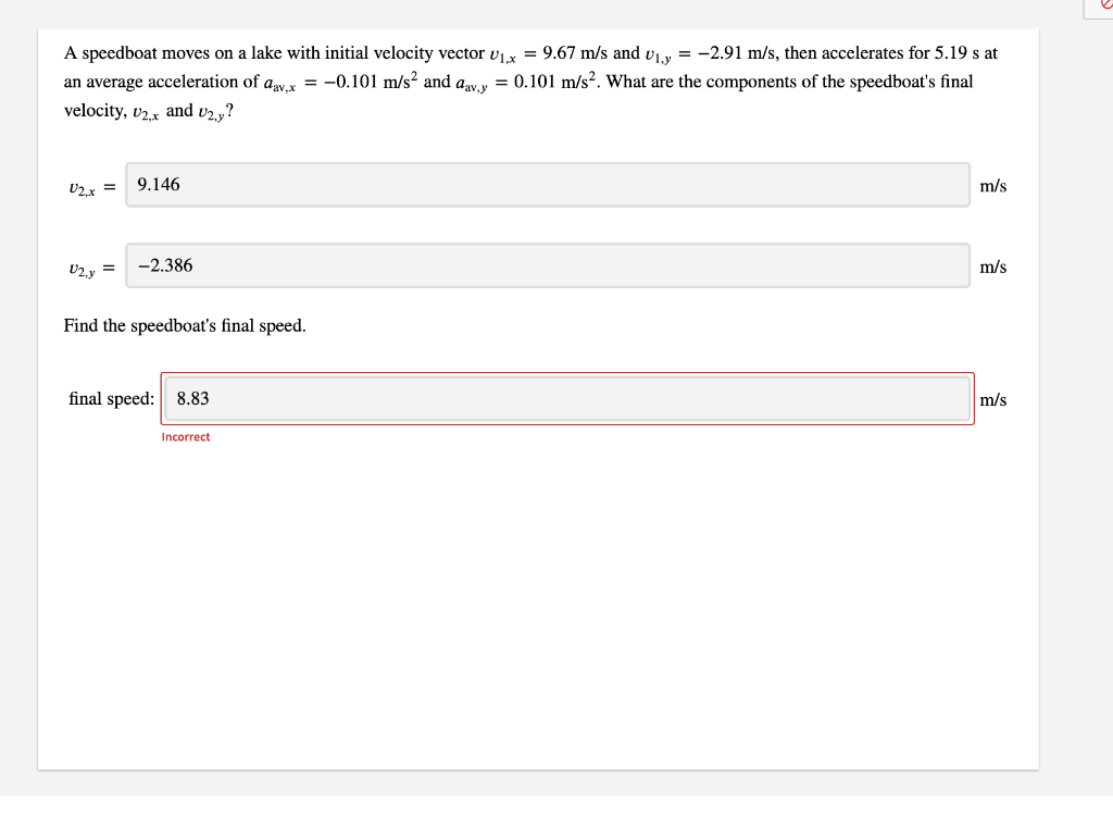 Solved A speedboat moves on a lake with initial velocity | Chegg.com