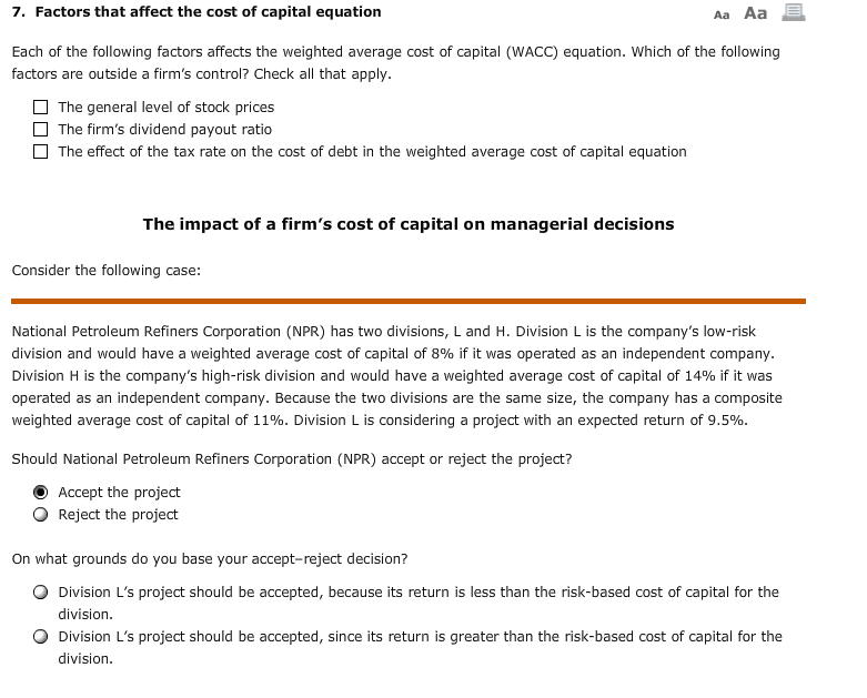 Solved 7. Factors that affect the cost of capital equation | Chegg.com Solved 7. Factors that affect the cost of capital equation | Chegg.com