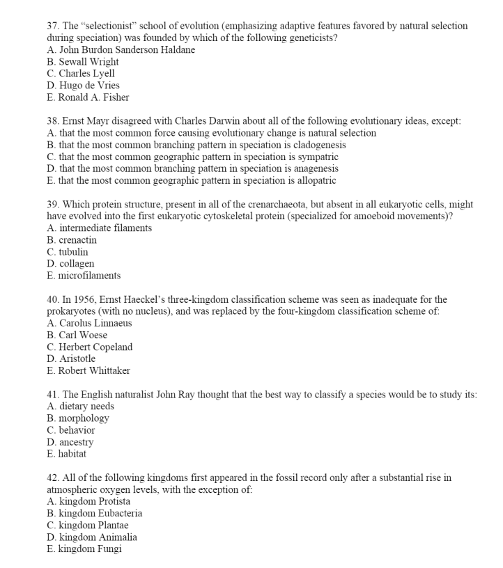 Solved 37. The "selectionist" school of evolution | Chegg.com
