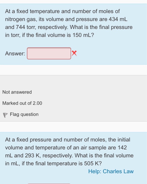Solved At a fixed temperature and number of moles of | Chegg.com