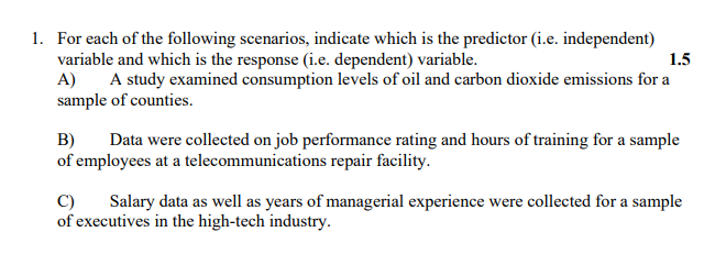 Solved A) 1. For each of the following scenarios, indicate | Chegg.com