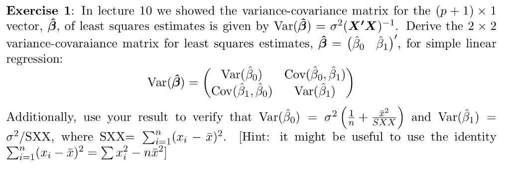 Solved Exercise 1: In lecture 10 we showed the | Chegg.com