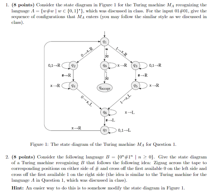 Solved (8 ﻿points) ﻿Consider the state diagram in Figure 1 | Chegg.com