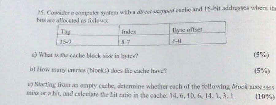 Solved 2 15. Consider a computer system with a direct-mapped | Chegg.com