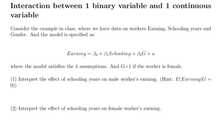 Solved Interaction between 1 binary variable and 1 | Chegg.com
