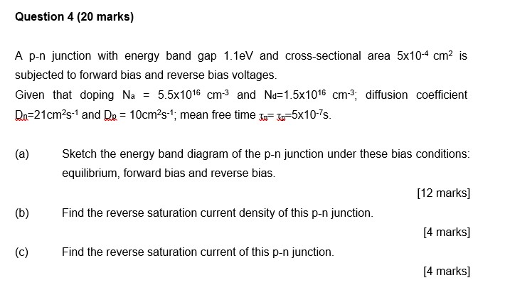 Solved Question 4 (20 ﻿marks)A p-n ﻿junction with energy | Chegg.com