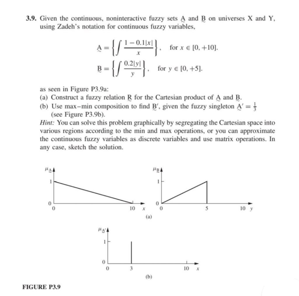 Solved 3.9. Given the continuous, noninteractive fuzzy sets | Chegg.com