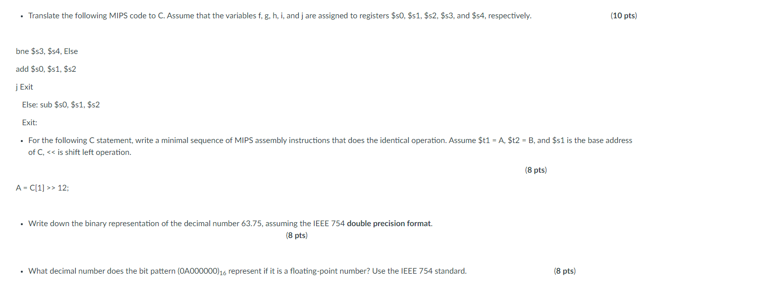 Solved - Translate the following MIPS code to C. Assume that | Chegg.com