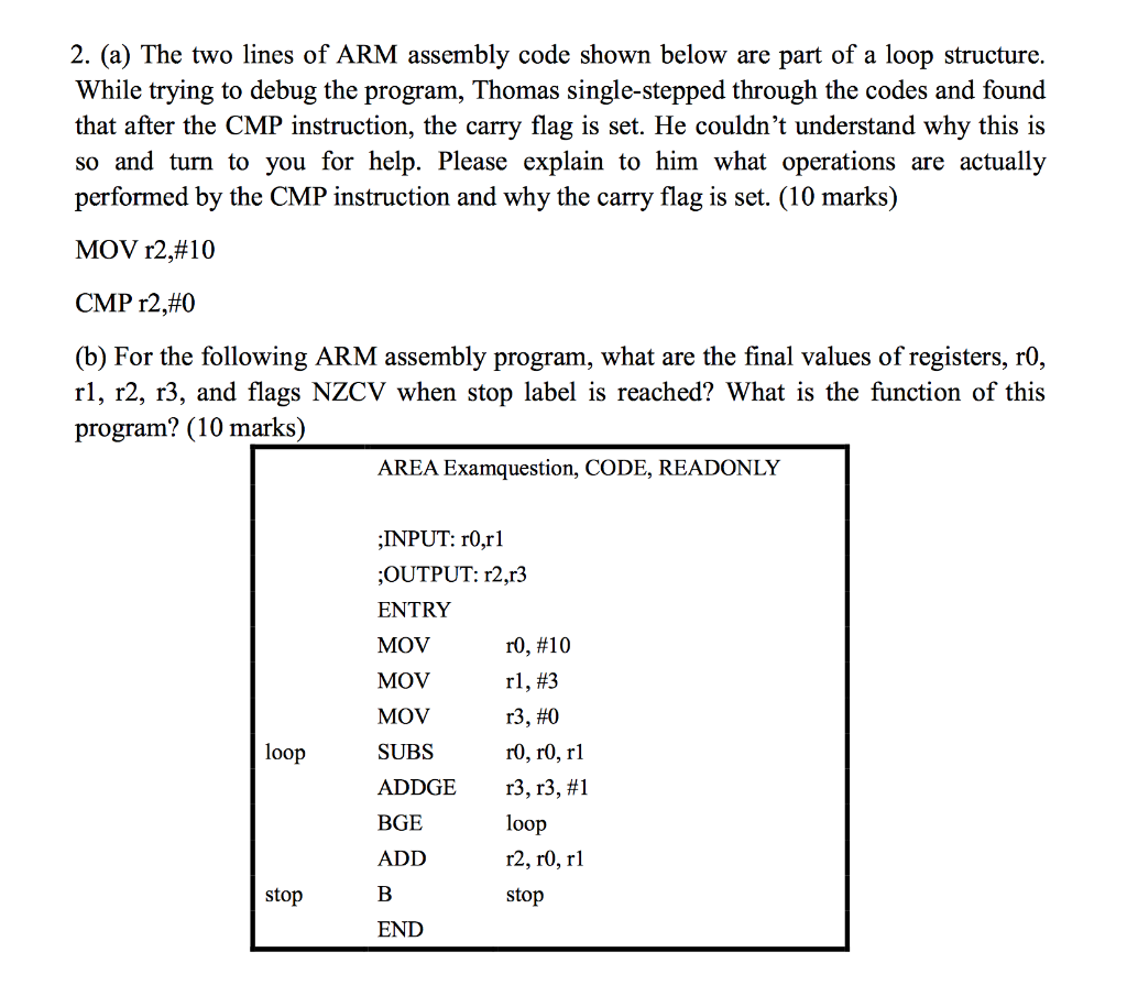Solved 2. (a) The two lines of ARM assembly code shown below | Chegg.com