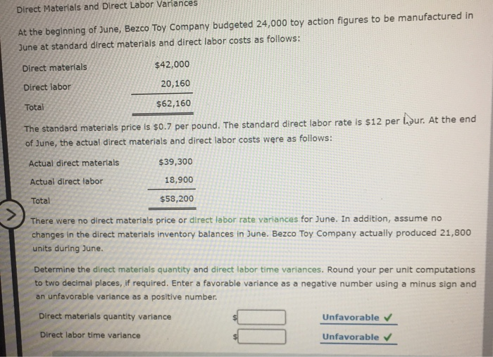 Solved Direct Materials and Direct Labor Variances At the | Chegg.com