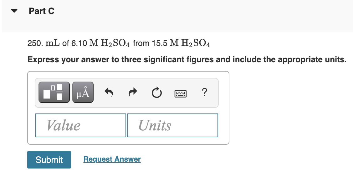 Solved Part A What is the initial volume, in milliliters, | Chegg.com