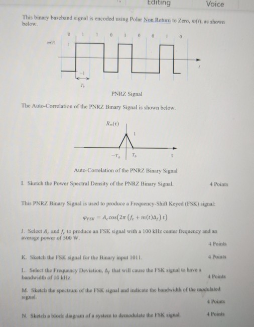 Solved Editing Voice This binary baseband signal is encoded | Chegg.com