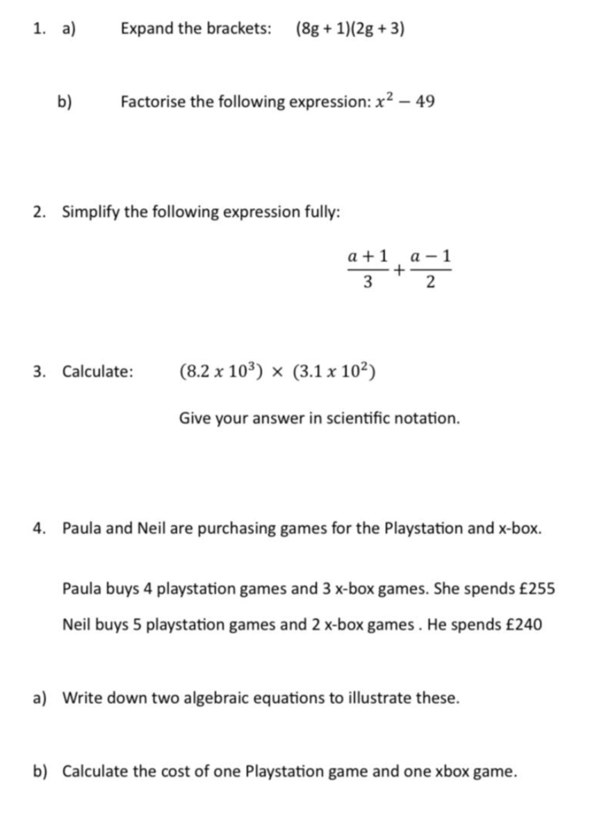 Solved 1. a) Expand the brackets: (8g+1)(2g+3) b) Factorise | Chegg.com