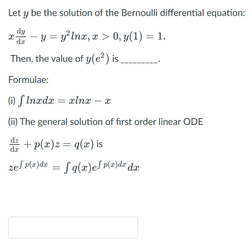 Solved Let y be the solution of the Bernoulli differential | Chegg.com