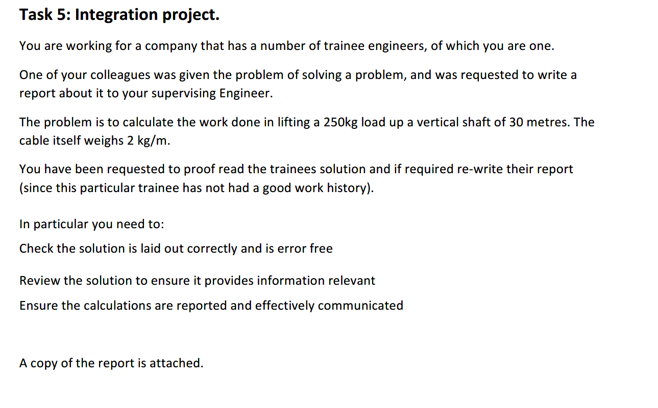 Task 5: Integration project. You are working for a | Chegg.com