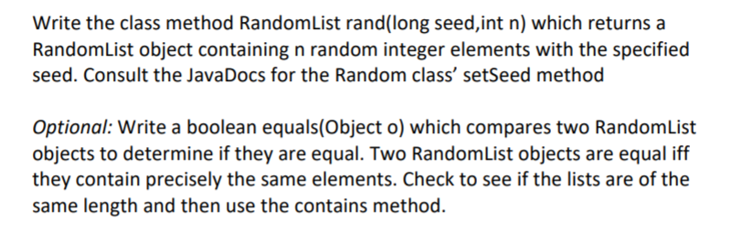 Solved Create the RandomList class with instance variables | Chegg.com