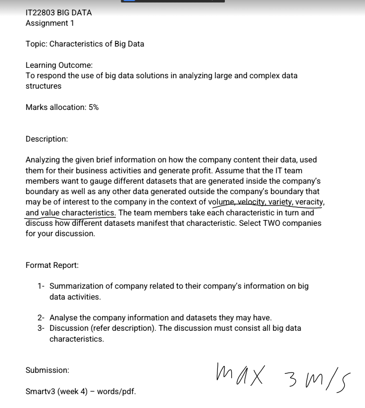 Solved Topic Characteristics Of Big Data Learning Outcome 2037
