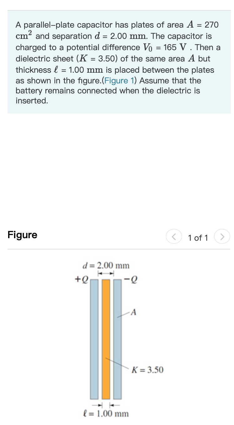 Solved A parallel-plate capacitor has plates of area A = 270 | Chegg.com