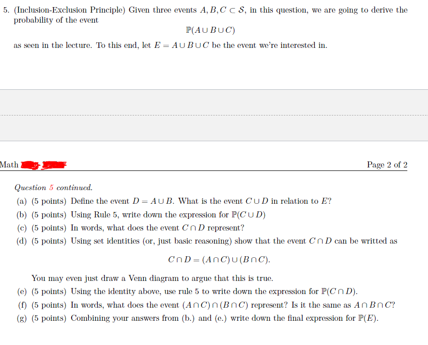 Solved stats(Inclusion-Exclusion Principle) ﻿Given three | Chegg.com