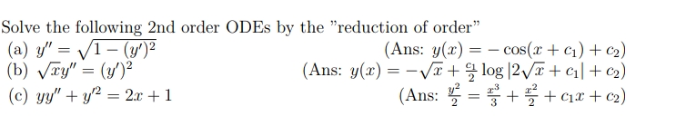 Solved Solve the following 2nd order ODEs by the "reduction | Chegg.com