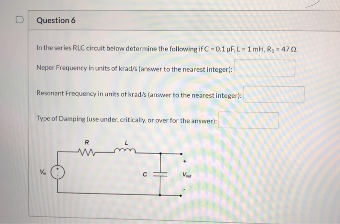 Solved D Question 1 In the parallel RLC circuit below | Chegg.com
