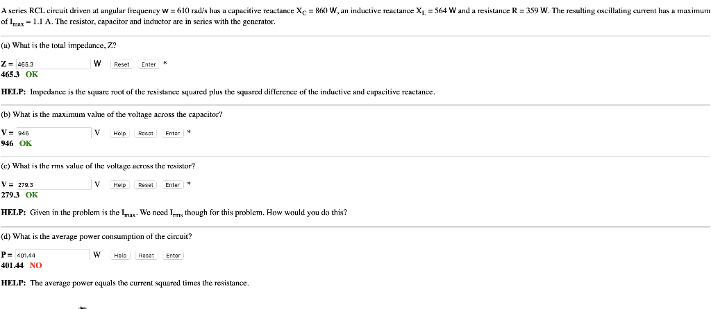 Solved A series RCL circuit driven at angular frequency w = | Chegg.com