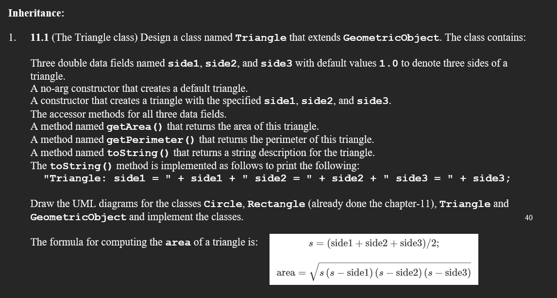 [solved] Inheritance 1 11 1 The Triangle Class Design