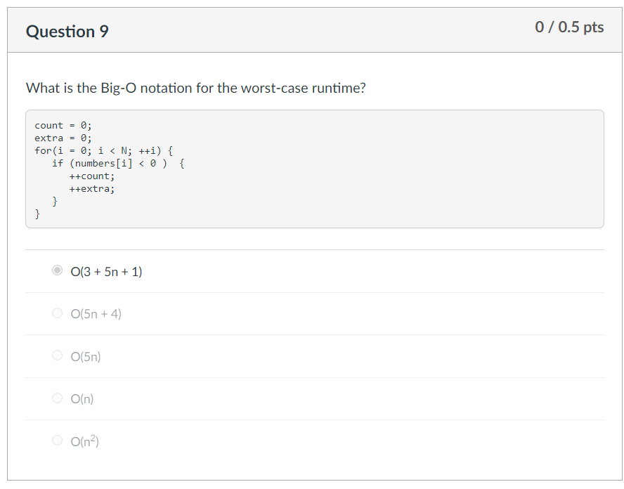 Solved Question 9 0/0.5 pts What is the Big-O notation for | Chegg.com