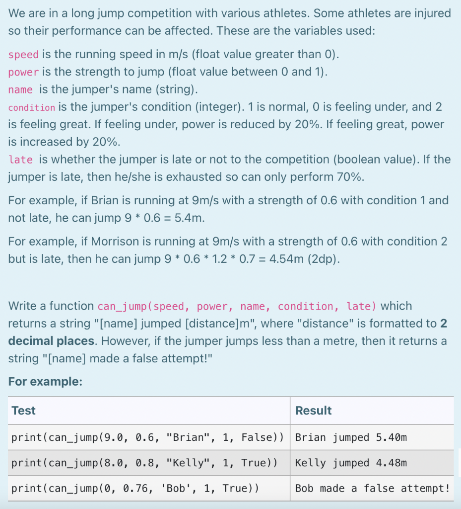 Solved We are in a long jump competition with various | Chegg.com