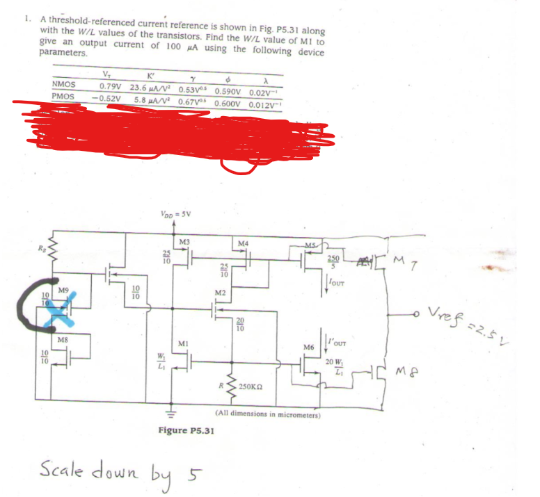 Solved 1. A threshold-referenced current reference is shown | Chegg.com