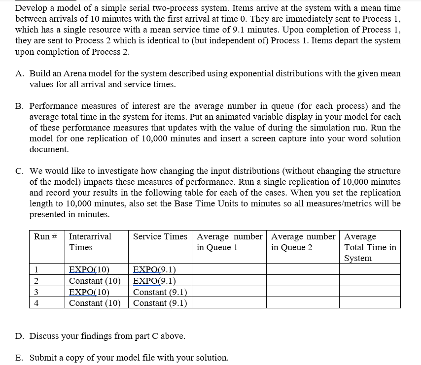 Solved Develop a model of a simple serial two-process | Chegg.com