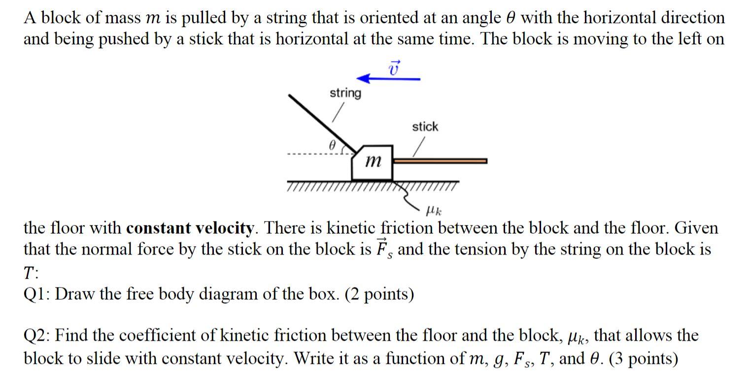 Solved A block of mass 𝑚 is pulled by a string that is | Chegg.com