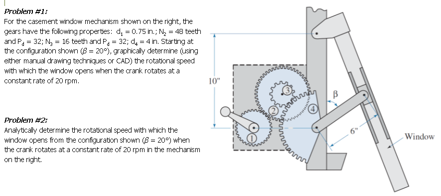 Solved = Problem #1: For the casement window mechanism shown | Chegg.com