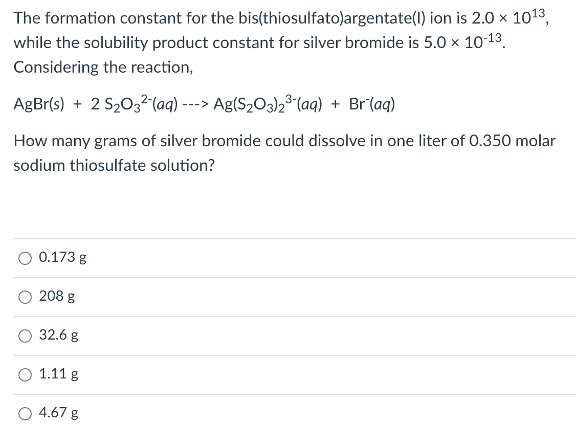 Solved The formation constant for the | Chegg.com