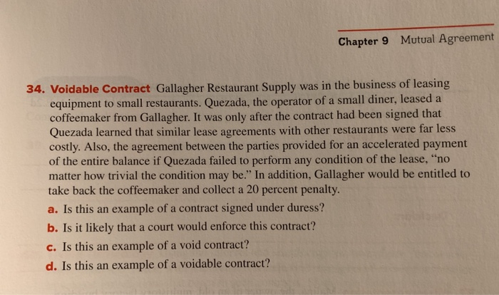 Solved Chapter 9 Mutual Agreement 34. Voidable Contract | Chegg.com