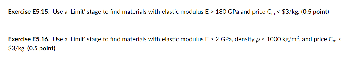 Solved Exercise E5.15. Use a 'Limit' stage to find materials | Chegg.com