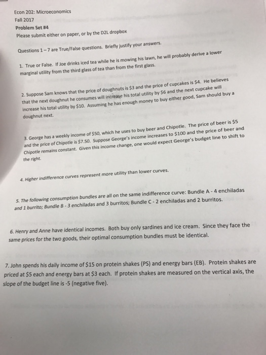 Solved Econ 202: Microeconomics Fall 2017 Problem Set #4 | Chegg.com