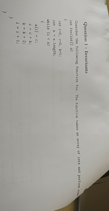 Solved Question 1 - Invariants Consider the following | Chegg.com