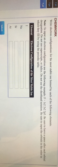 Solved 1 Pt Chemwork Write Electron Configurations For The